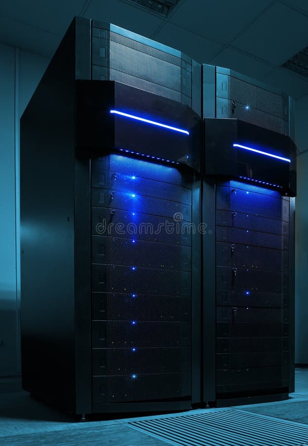 Mainframe Stack in the Server Room Blue Blur Coat Binary Code Stock ...