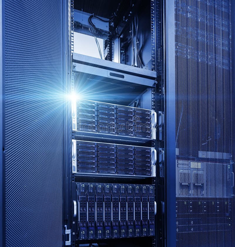 Stand Mainframe in Data Center with Light Glare Stock Photo - Image of ...