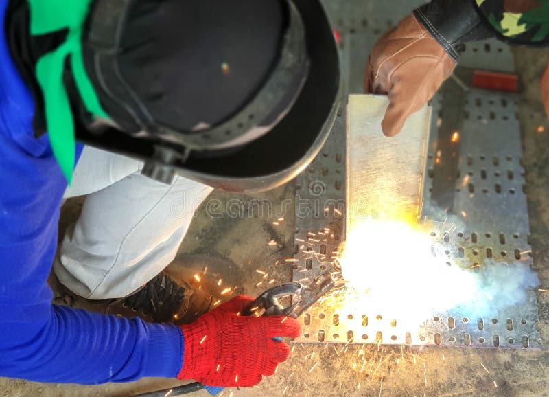 Workers Weld the Workpieces, Stand, Cable Rails. Stock Image - Image of ...