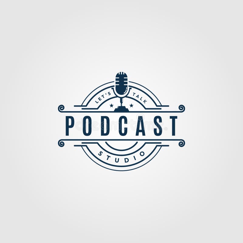 Stand Microphone Podcast Vintage Logo Icon with Emblem Vector ...