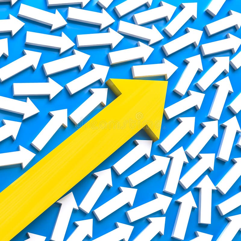 Stand Out Concept with Yellow Arrow among White Arrows Stock ...