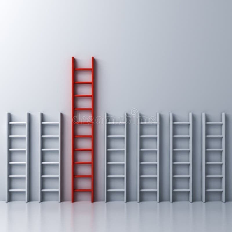 Longest Red Ladder among Other Short White Ladders on Light Green ...