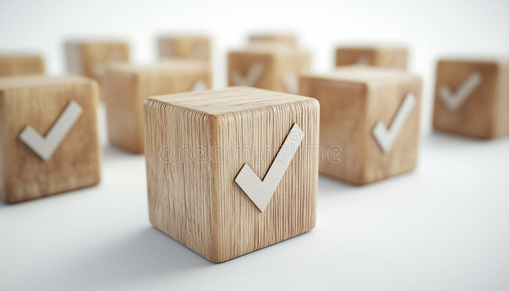 Stand Out Cube with Check Mark among Cubes with Crosses or X Marks ...