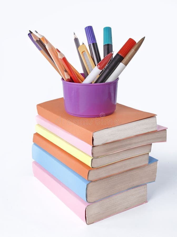 Stand with Pencils on a Stack of Books .photo with Copy Space Stock ...