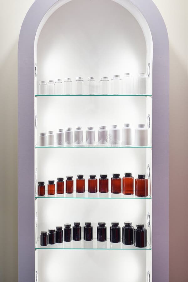 Stand with Plastic Bottles and Jars Stock Image - Image of products ...