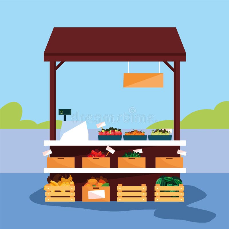 Stand Selling Vegetables and Fruits Stock Illustration - Illustration ...