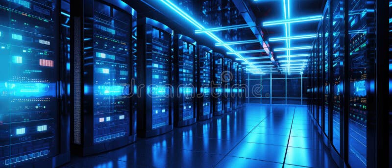 Stand with Server Hardware and Lighting in the Server Room Motion Blur ...