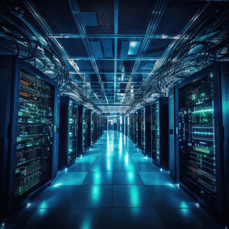 Stand with Server Hardware and Lighting in the Server Room Motion Blur ...