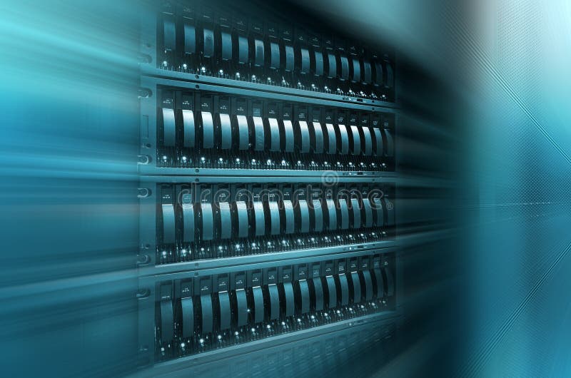 Stand with Server Hardware and Lighting in the Server Room Motion Blur ...