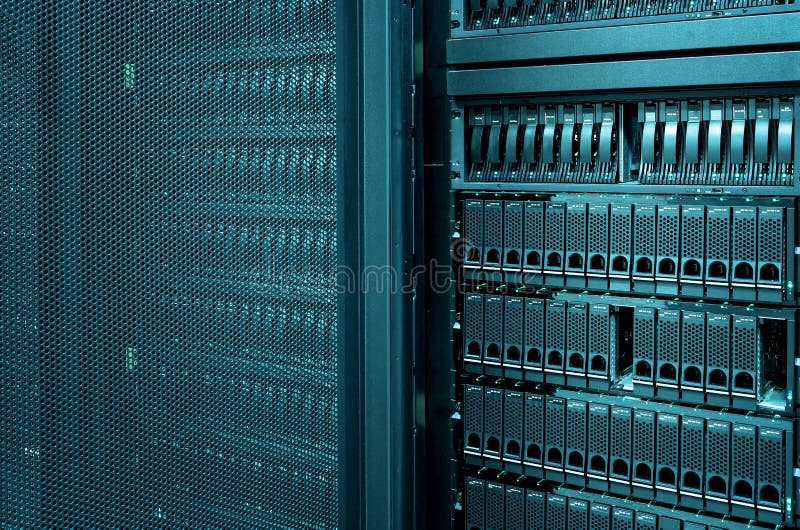 Stand with Server Hardware and Lighting in the Server Room Motion Blur ...