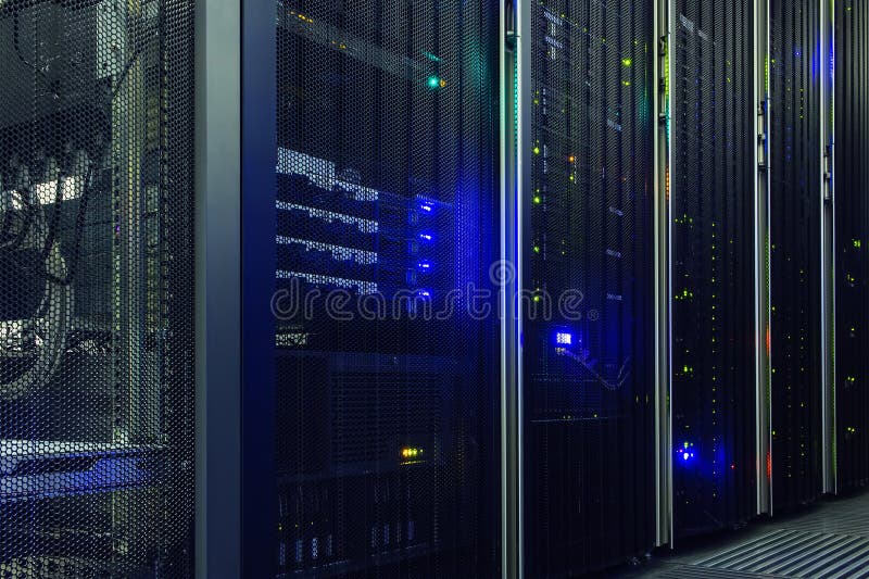 Stand with Server Hardware and Lighting in the Server Room Stock Image ...