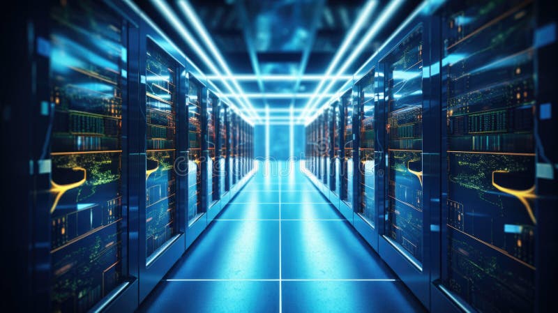 Stand with Server Hardware and Lighting in the Server Room Motion Blur ...