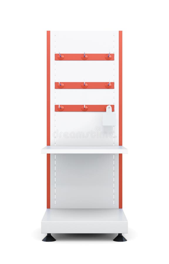 Stand with Shelves and Hooks for Product on a White Bac Stock ...
