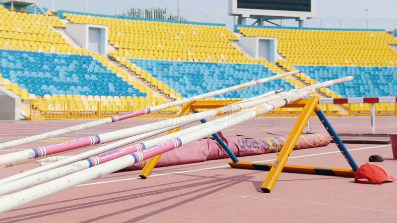 A Stand in the Stadium for the Pole Vault Poles Stock Footage - Video ...