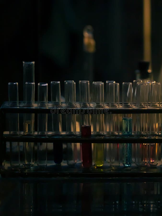 Stand with Test Tubes in the Dark on the Table Stock Image - Image of ...