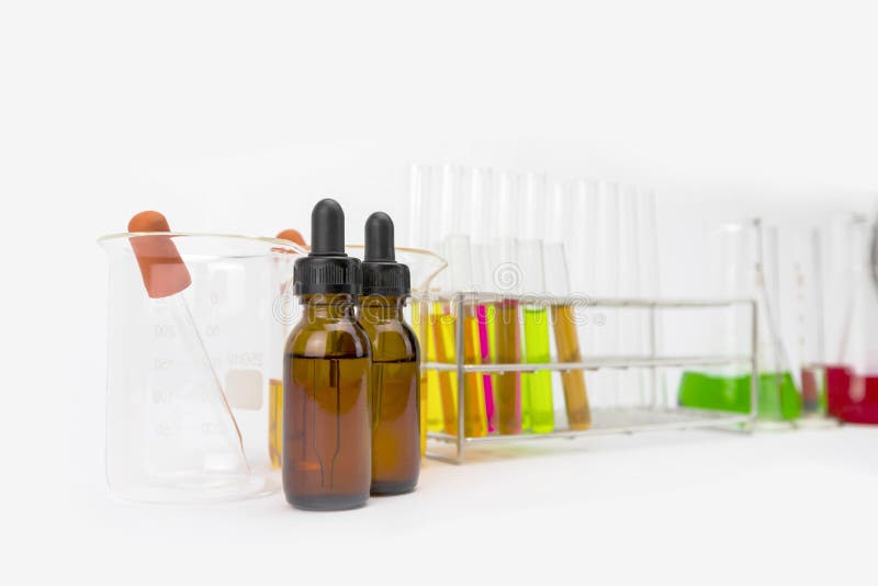 Stand with Test Tubes Isolated on White. Several Chemical Solution in ...