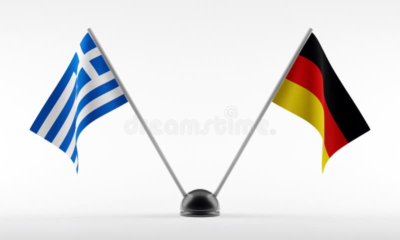 Greece and Germany Flag on a Flagpole, 3D Image. Greece and German ...
