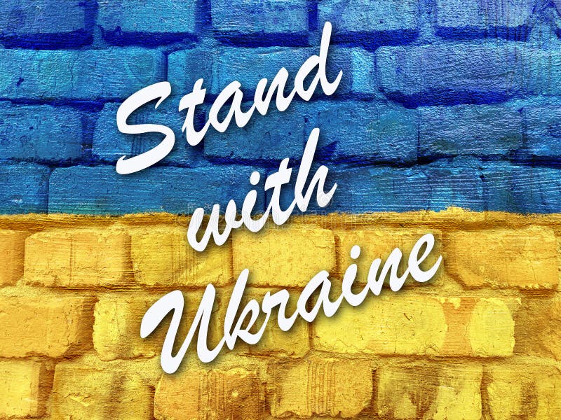 Stand with Ukraine Message on Ukrainian Flag Painted on Wall Stock ...