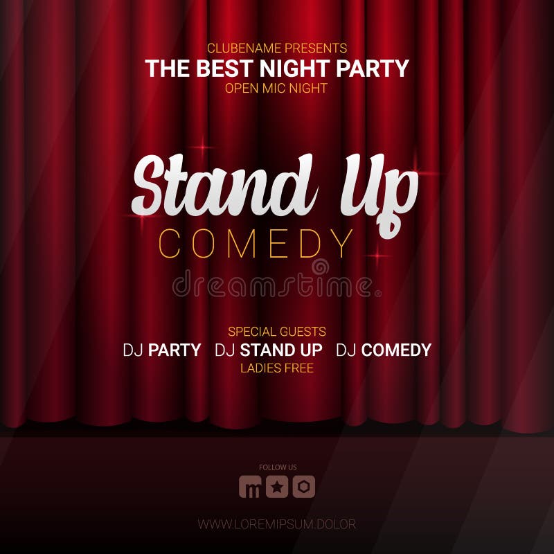 Stand Up Comedy Banner with Red Curtains Background with Spotlight ...