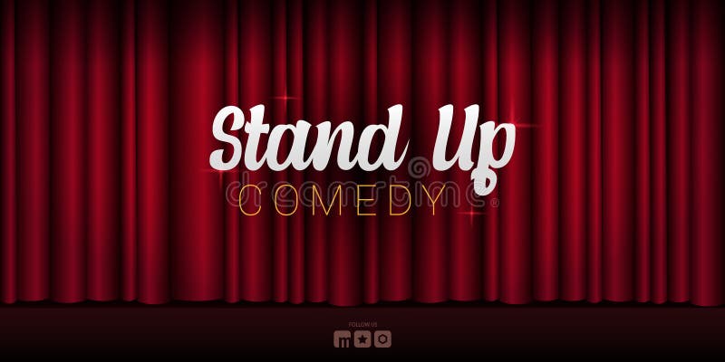 Stand Up Comedy Banner with Red Curtains Background with Spotlight ...
