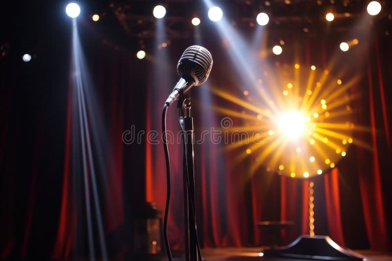 Stand-up Comedy Microphone Under Stage Light Stock Photo - Image of ...