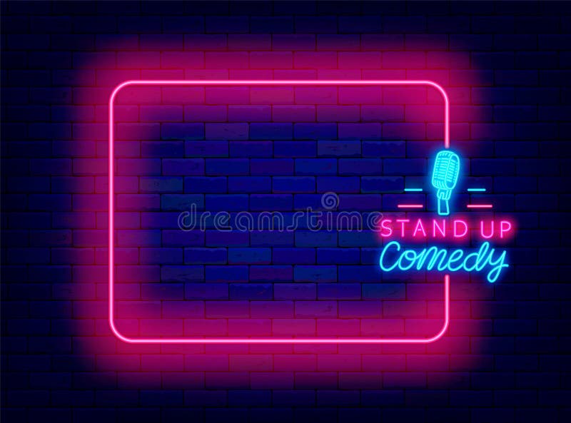 Stand Up Comedy Neon Invitation. Comic Concert. Greeting Card. Empty ...