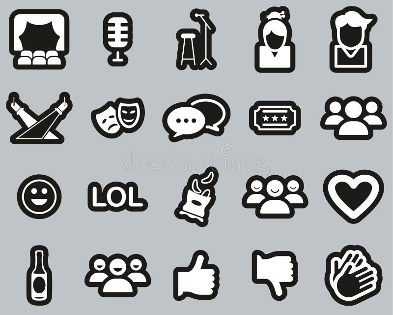 Stand Up Comedy or Stand Up Show Icons White on Black Sticker Set Big ...