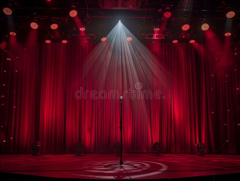 Stand Up Comedy Stage, with Microphone Stand, Red Curtains and Gorgeous ...