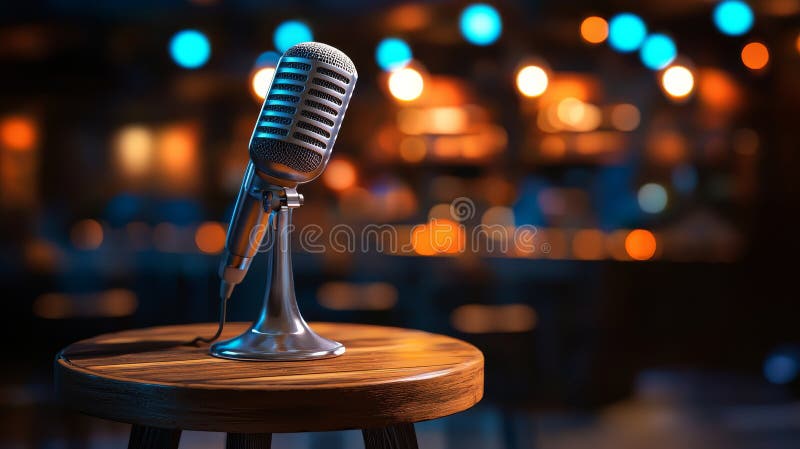 Stand-up Comedy Stage Setup with Microphone and Stool, Featuring ...