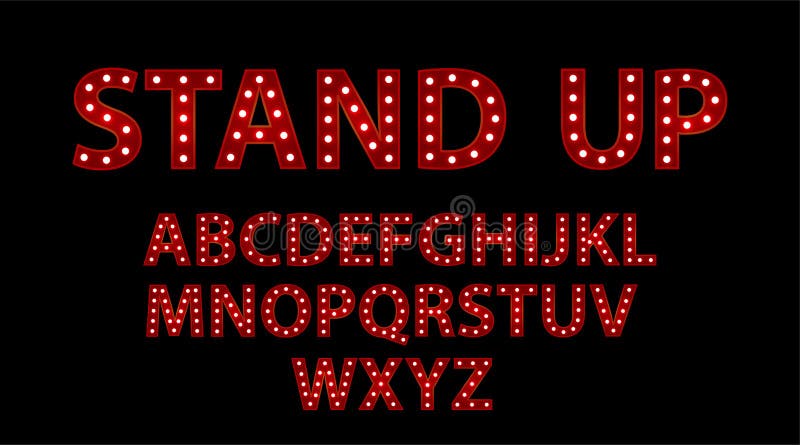 Stand Up. Red Letters with Luminous Glowing Lightbulbs. Vector ...