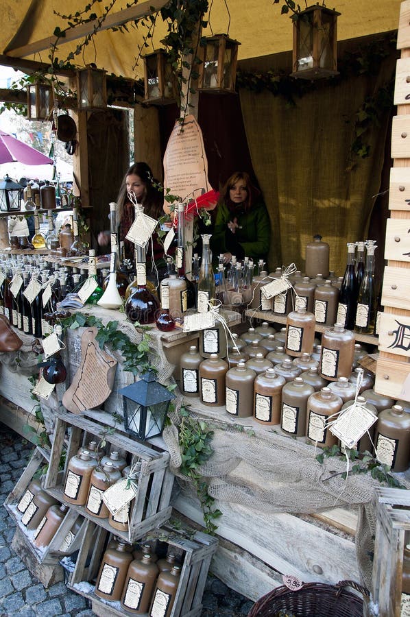 Stand with Textiles on the Medieval Market Editorial Stock Photo ...