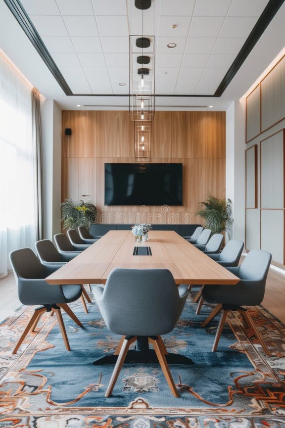 A Standard Conference Room Layout with a Long Table and Chairs Stock ...