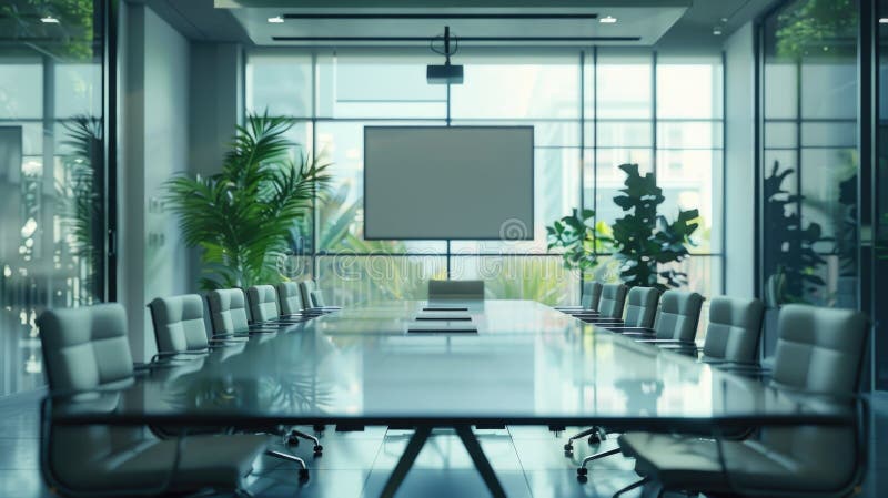 A Standard Conference Room Setup with a Large Screen for Presentations ...