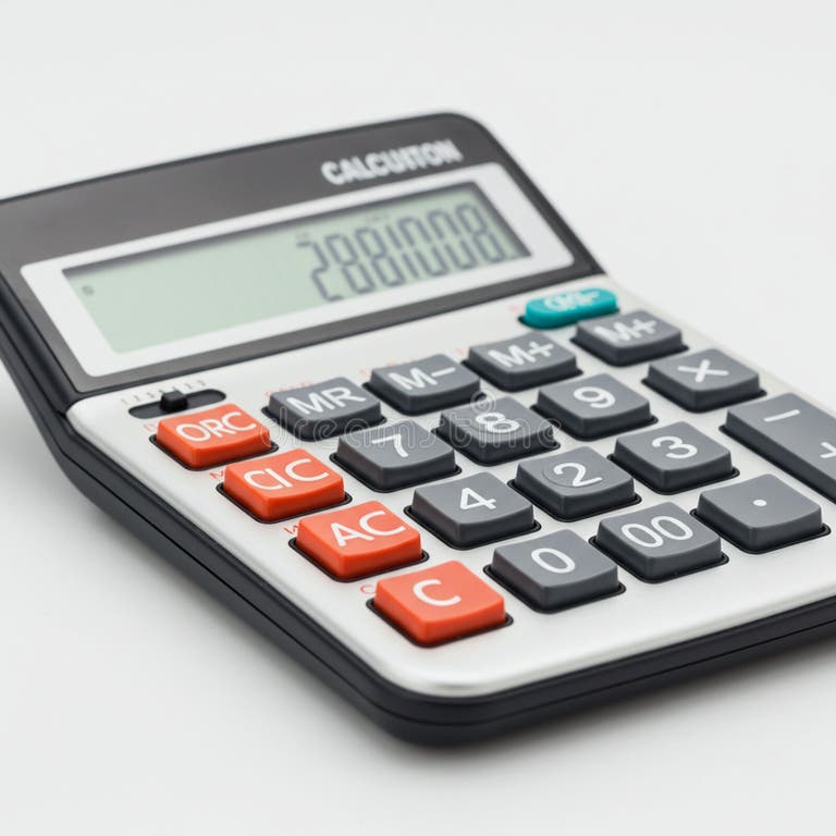 A Standard Electronic Calculator with a Large Display Showing the Number 28810088. Stock ...