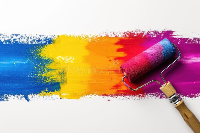 A Standard-sized Paint Roller Covered in Various Shades of Paint ...