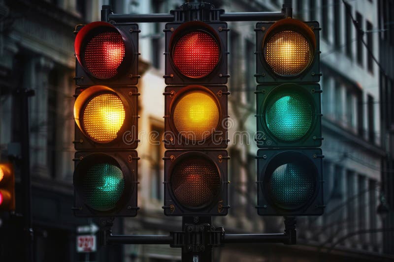 A Standard Traffic Light Showing Red, Green, and Yellow Colors Stock ...