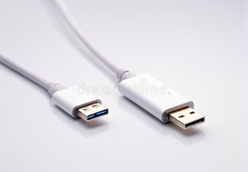 Standard USB Cable Connected on Clean Surface in Bright Indoor Lighting ...