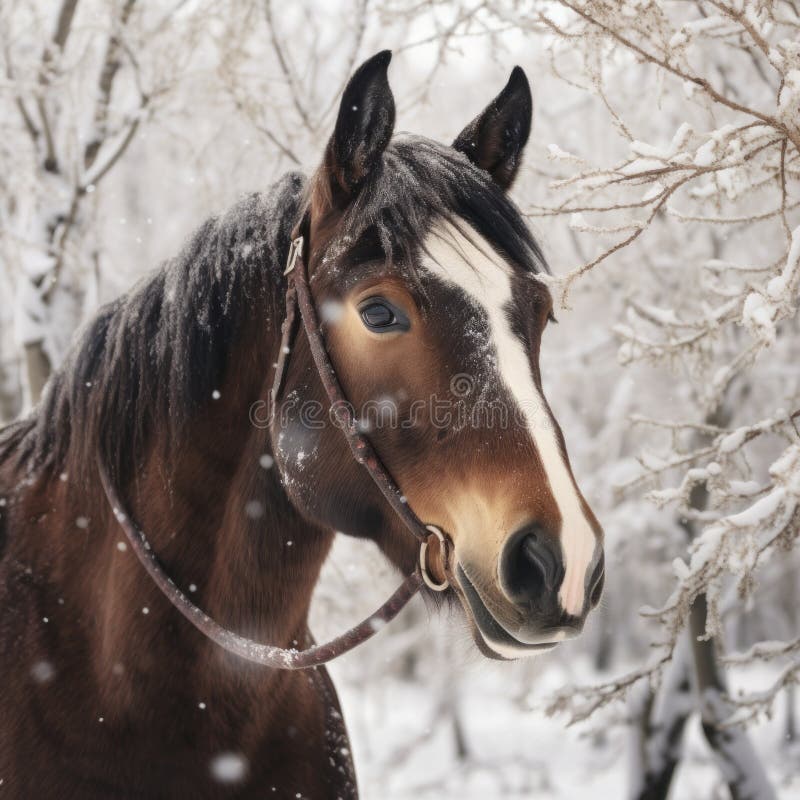 Standardbred Head Image with Snowy Willow Forest Background Stock ...