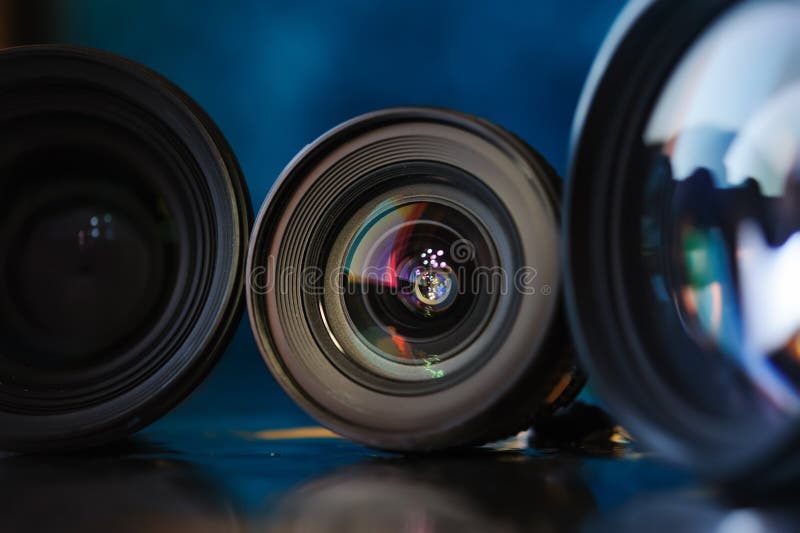 Standart Camera Lens with Aperture Inside, Colorful Reflection. Stock ...