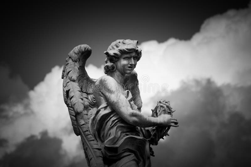 Standbeeld Van Engel in Rome - B&W Stock Foto - Image of italië, brug ...