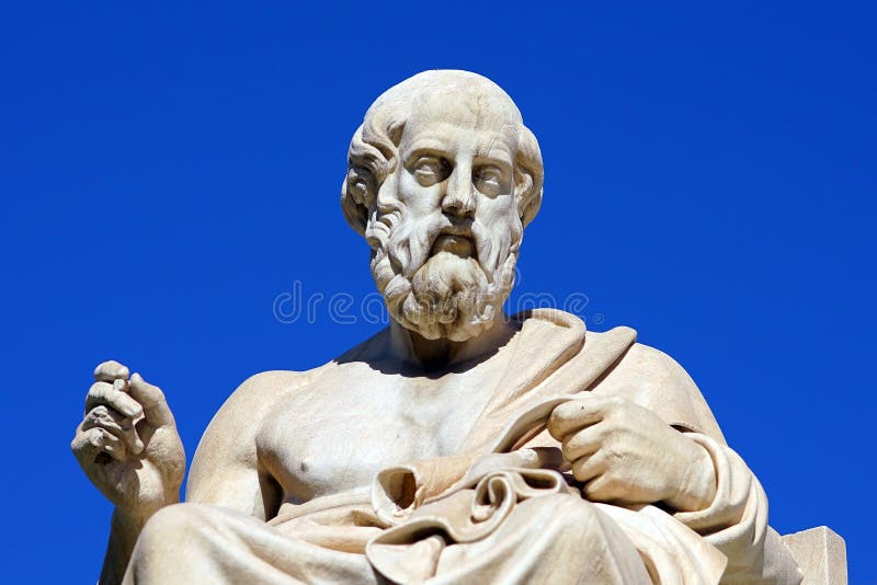 Beeld Van Plato Grote Griekse Filosoof Uit De Oudheid , Gezeten Voor De ...