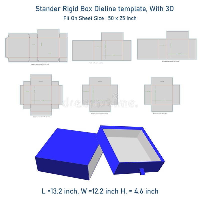 Stander Rigid Box Dieline Template and 3D, Vector File Stock Vector ...