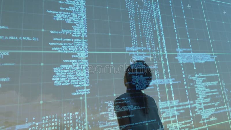 Silhouette of Person Exercising on Beach with Digital Data Overlay ...