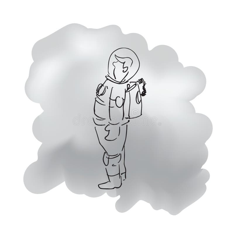 Standing Alone Astronaut Cartoon Drawing Stock Illustration ...