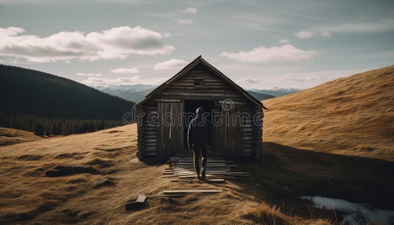 Standing Alone, a Businessman Conquers the Mountain Peak in Solitude ...
