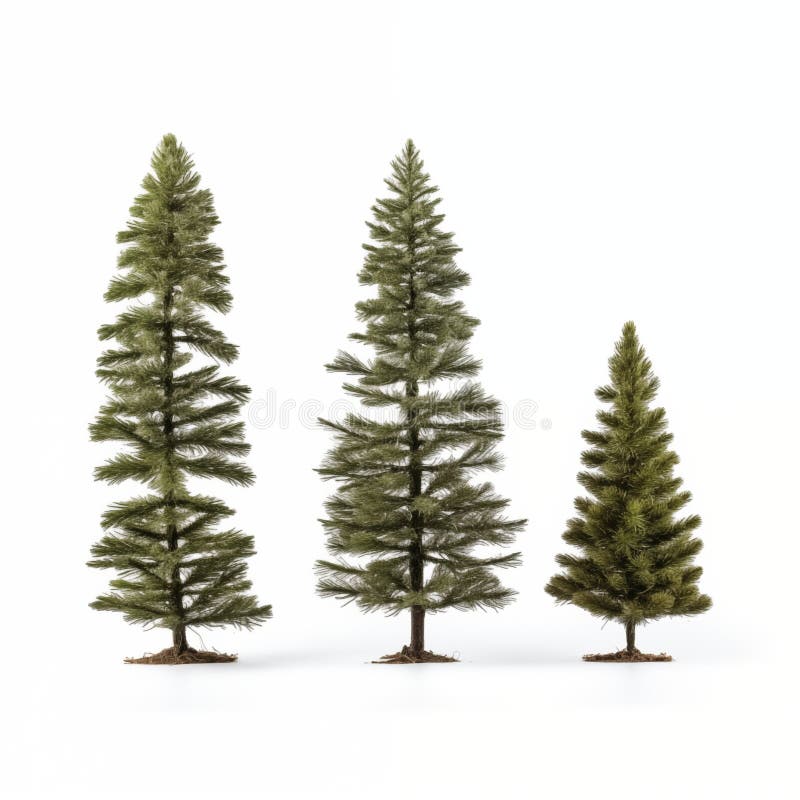 Standing Artificial Evergreen Trees in Varying Heights Arranged on a ...