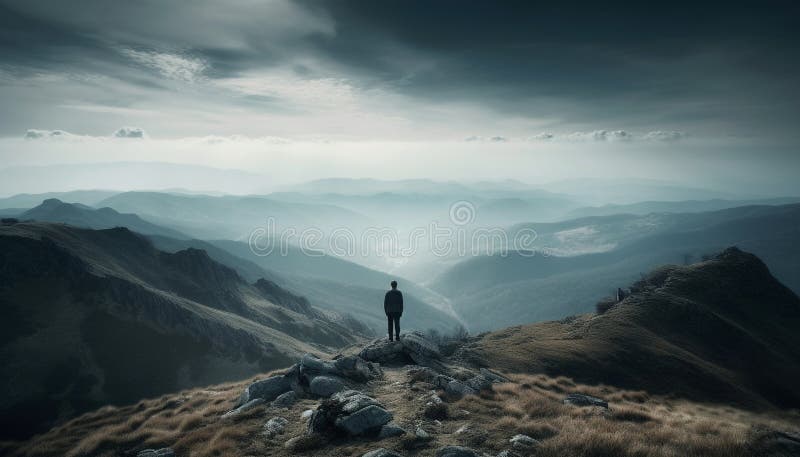 Standing Atop Mountain Peak, One Person S Achievement Generated by AI ...