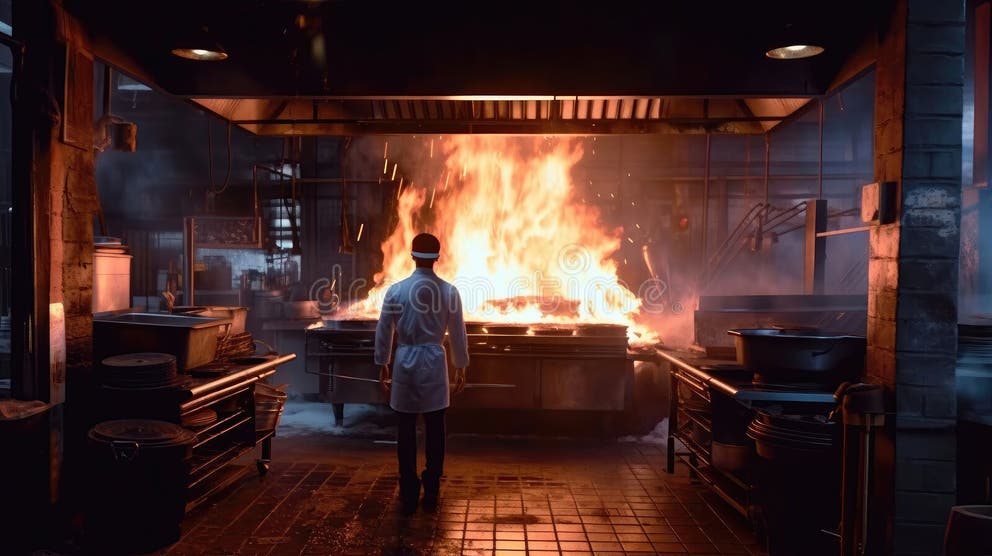 Standing Backwards the Chef is Shown Out in Front of a Sizzling Grill ...
