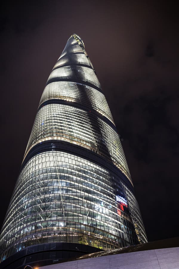 Standing at the Base of the Shanghai Tower at Night Stock Photo - Image ...