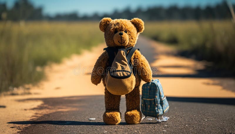 A Standing Bear with a Backpack at the Crossroad. Generative AI Stock ...